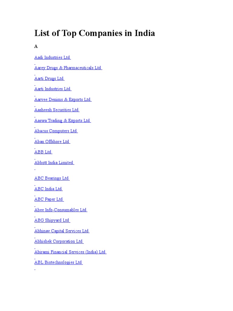 List of Top Companies in India | PDF | Gujarat | Companies Of Asia