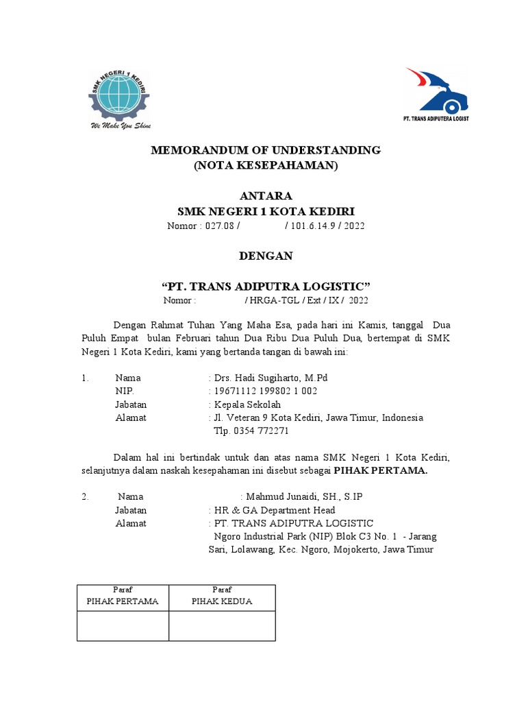 02 MOU PT Trans Adiputra Logistic | PDF