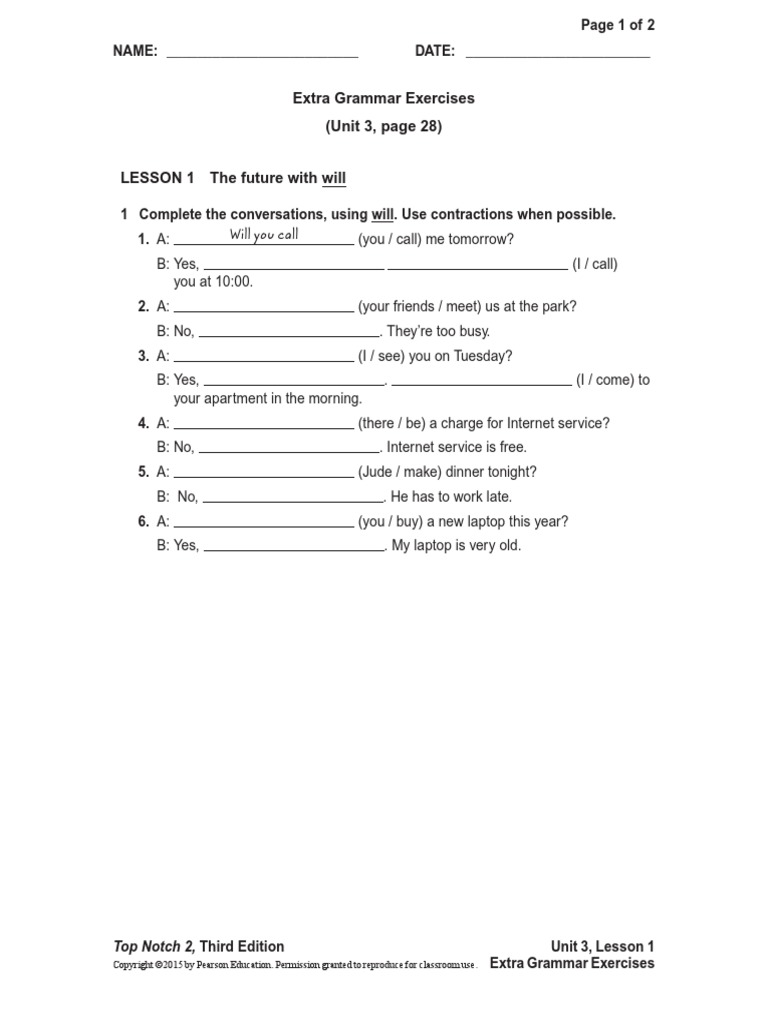Unit 03 Extra Grammar Exercises Pdf