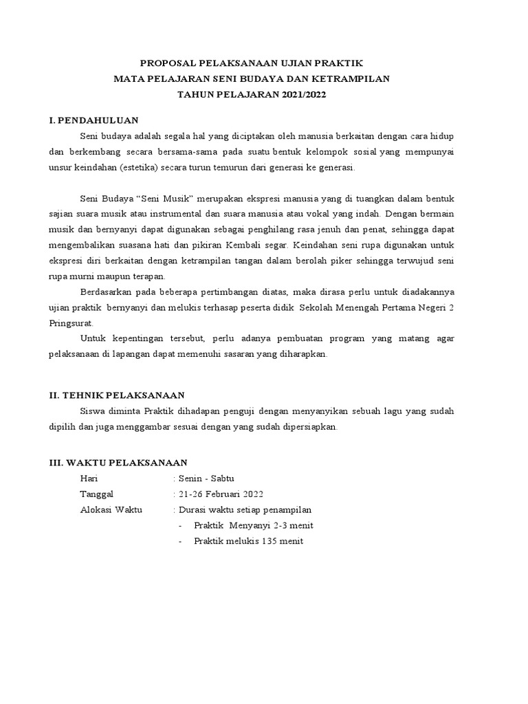 Proposal Ujian Praktik SBK | PDF