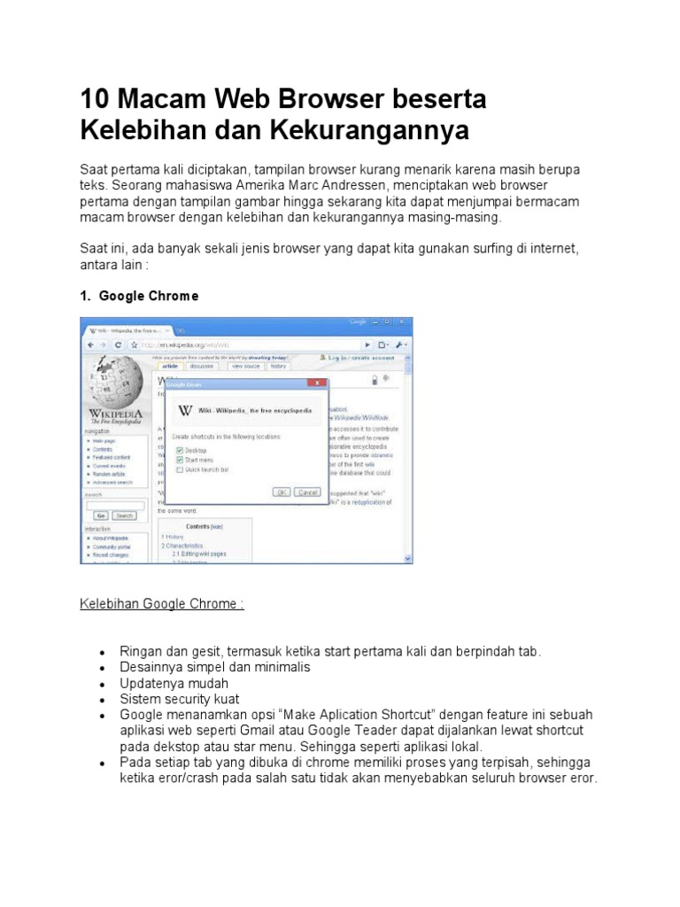 10 Macam Web Browser Beserta Kelebihan Dan Kekurangannya | PDF