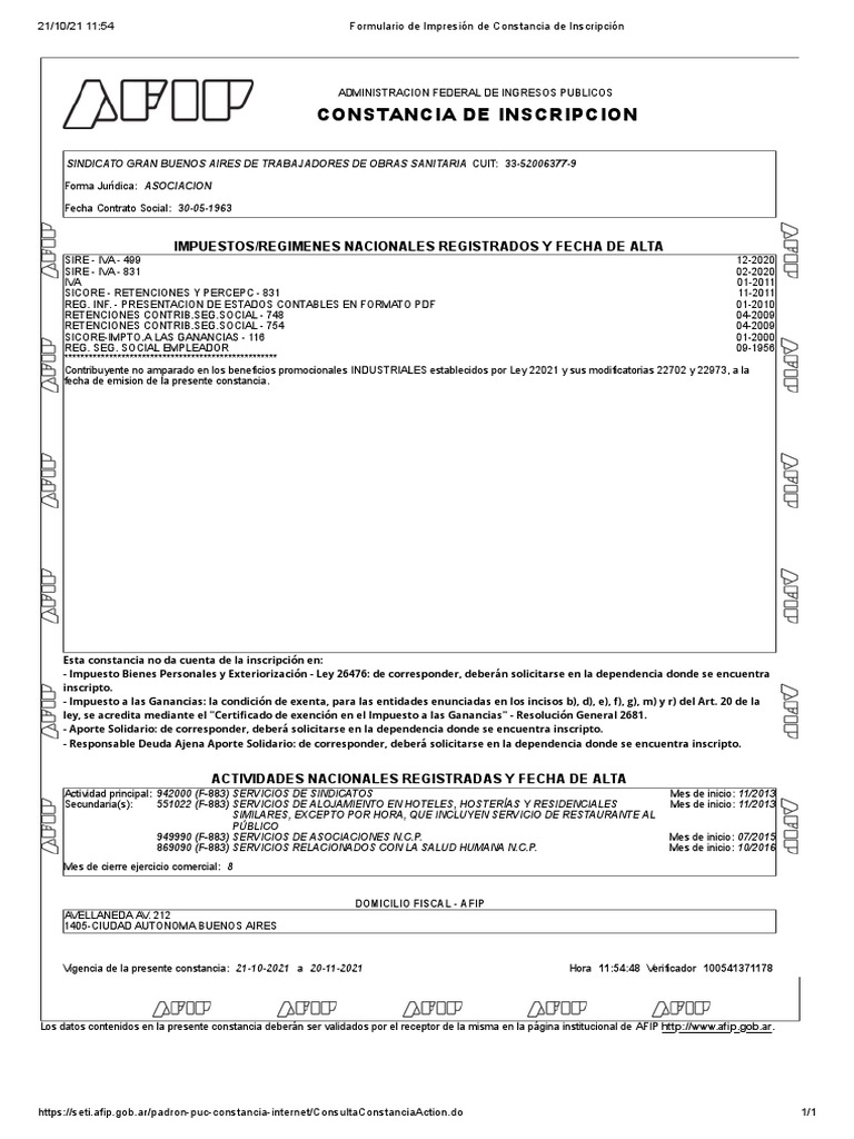Constancia de Afip | PDF | Impuesto sobre la renta | Gobierno