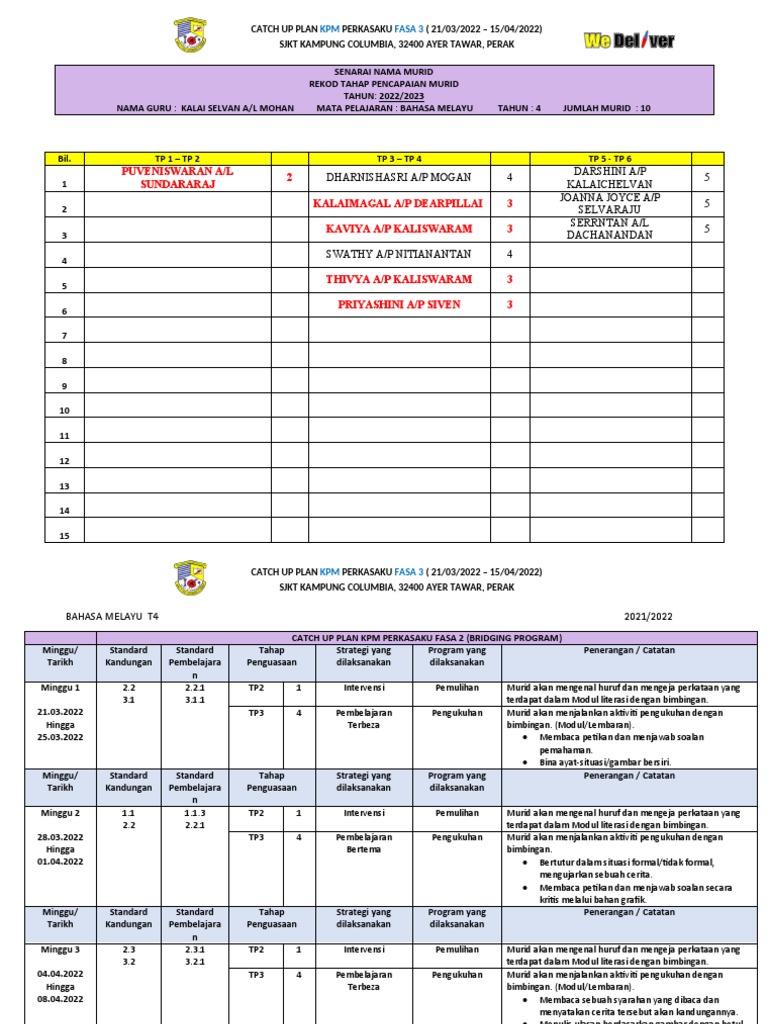 CATCH UP PLAN | PDF