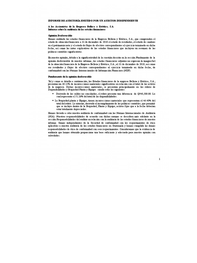 Caso Práctico NIA 230 Documentación | PDF | Auditoría | Estado financiero