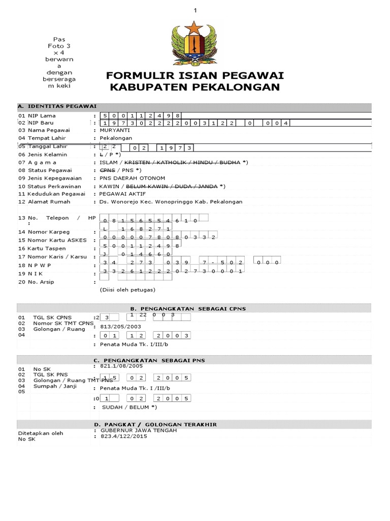 Formulir Isian Pegawai | PDF