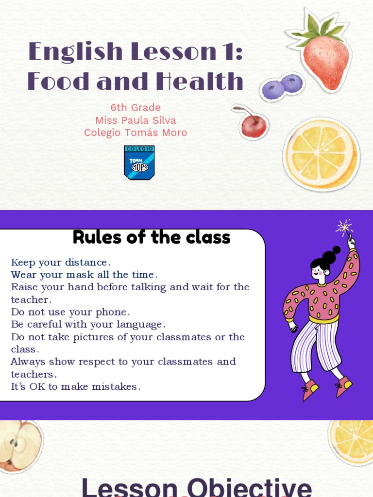 English Lesson 1: Food and Health: 6th Grade Miss Paula Silva Colegio ...