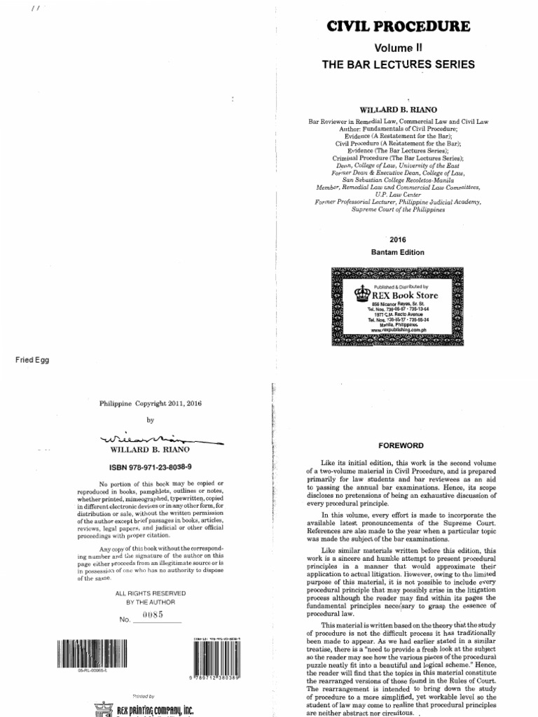 Riano Civil Procedure Volume II Riano | PDF