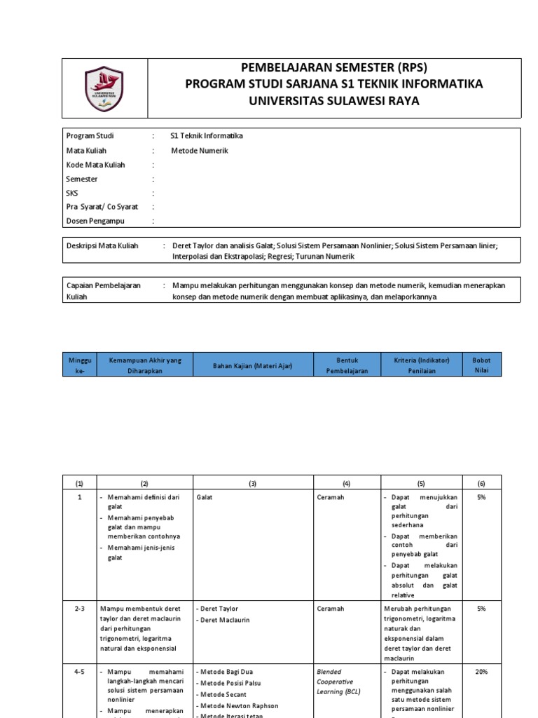 RPS Metode Komputasi Numerik | PDF