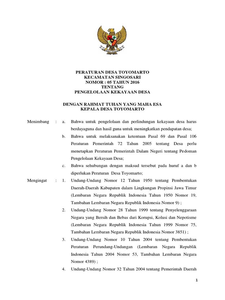 Perdes TKD Desa Toyomarto | PDF