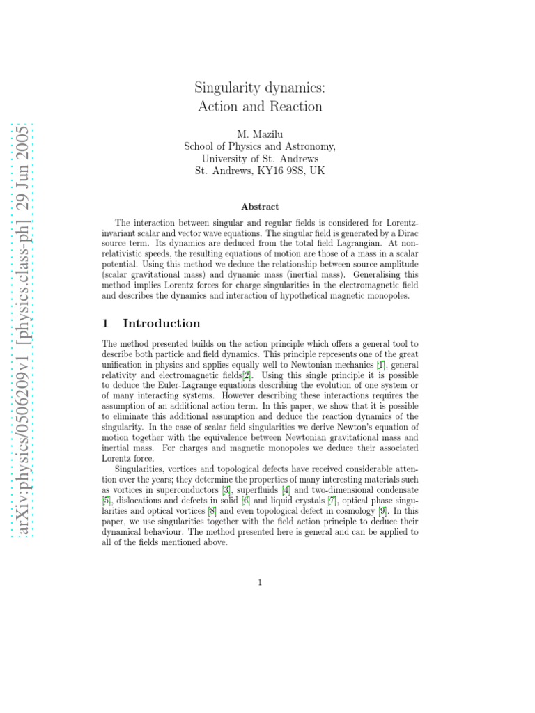 Singularity Dynamics: Action and Reaction | PDF | Field (Physics) | Magnetic Field