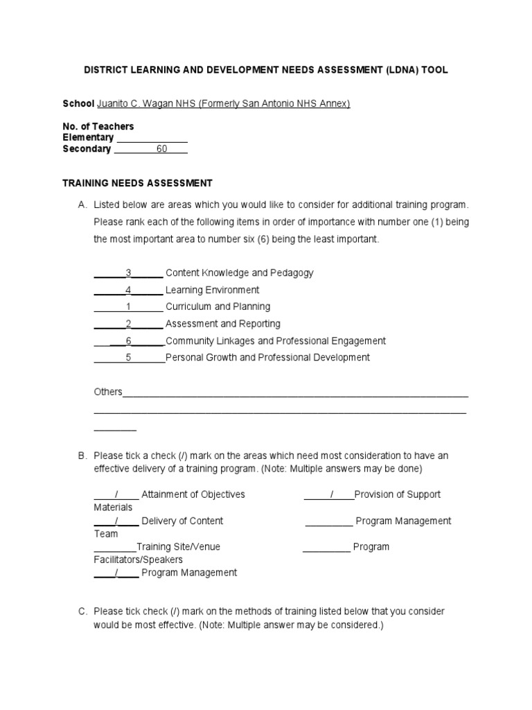 Learning and Development Needs Assessment Tool | PDF