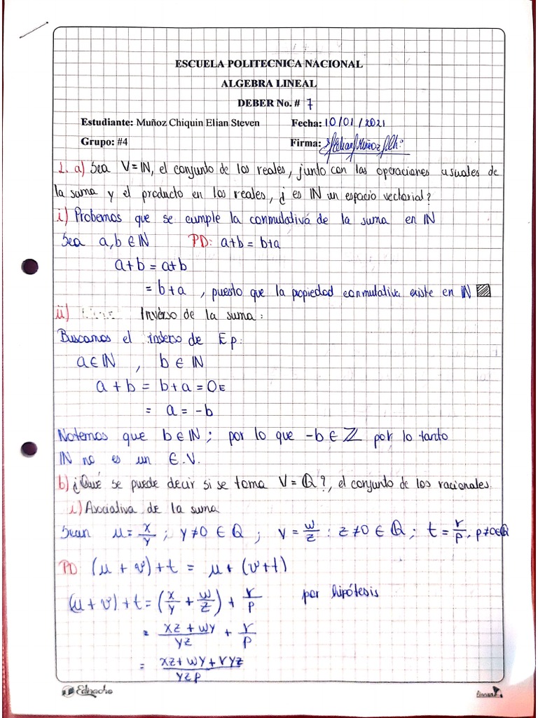 DEBER 7 Algebra Lineal EPN | PDF