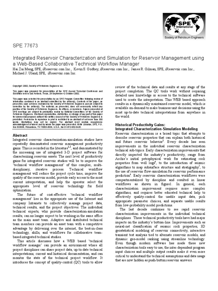 SPE 77673 Integrated Reservoir Characterization and Simulation For ...