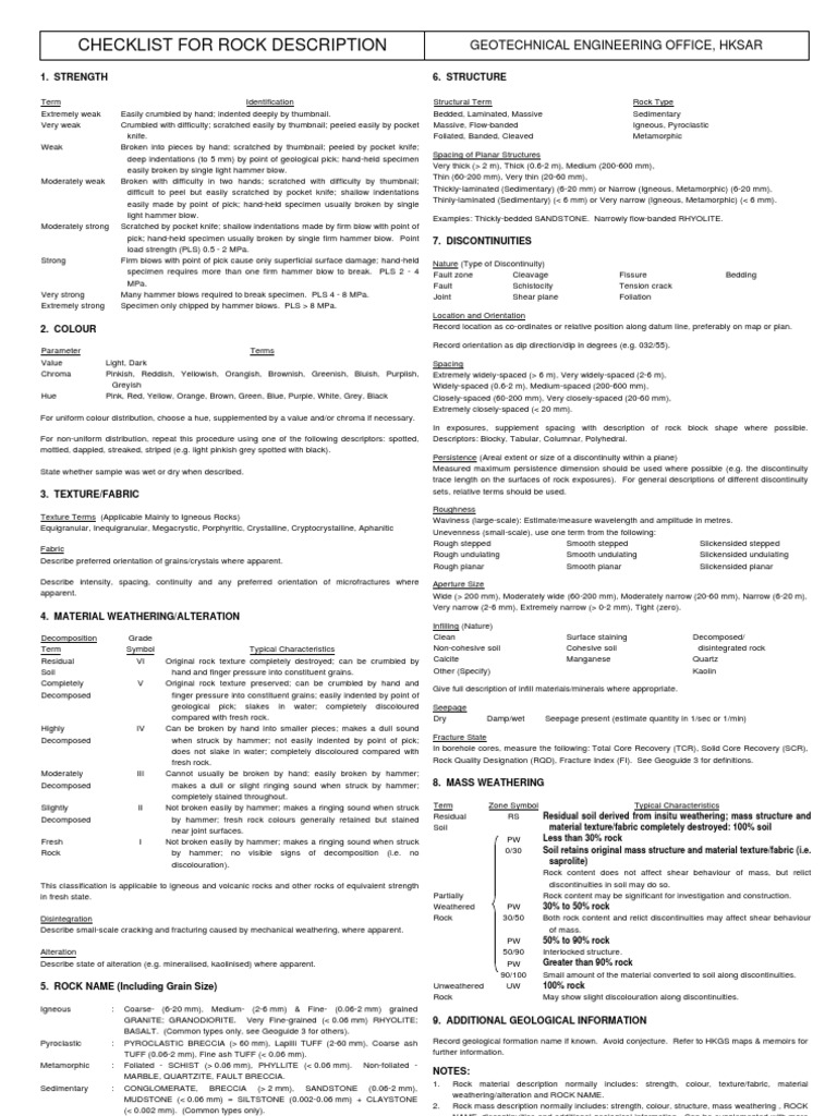 Rock Description Checklist Guide | PDF | Rock (Geology) | Sand