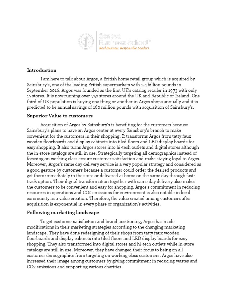 Argos Case Study by Dr. Zayar Naing | PDF | Retail | Business