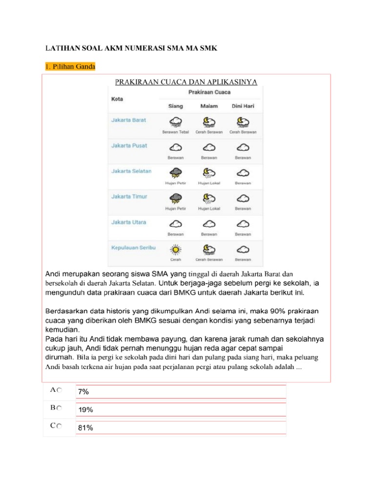 Contoh Soal Asesmen Kompetensi Minimal Numerasi Sma Pdf