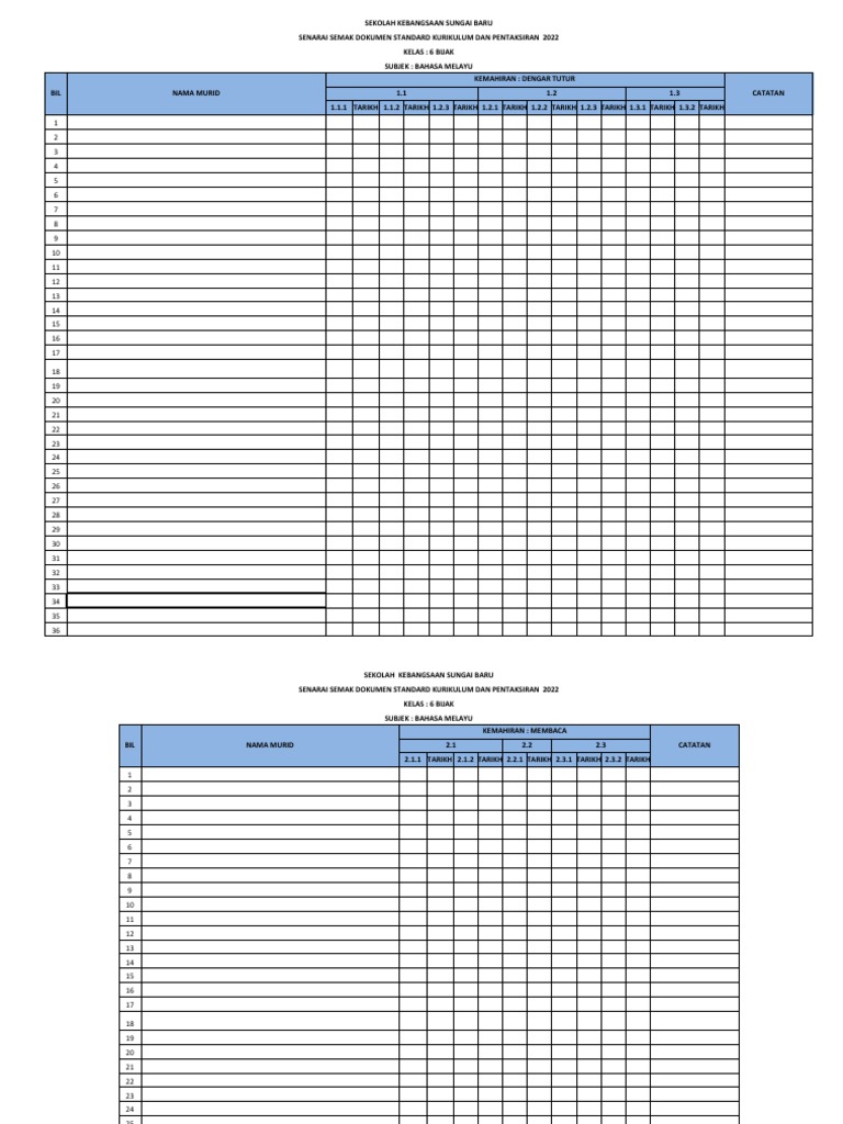 REKOD TRANSIT BM TAHUN 6 2022 | PDF