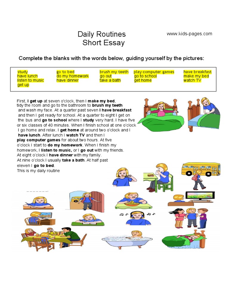 Daily Routines Short Essay: Complete The Blanks With The Words Below ...