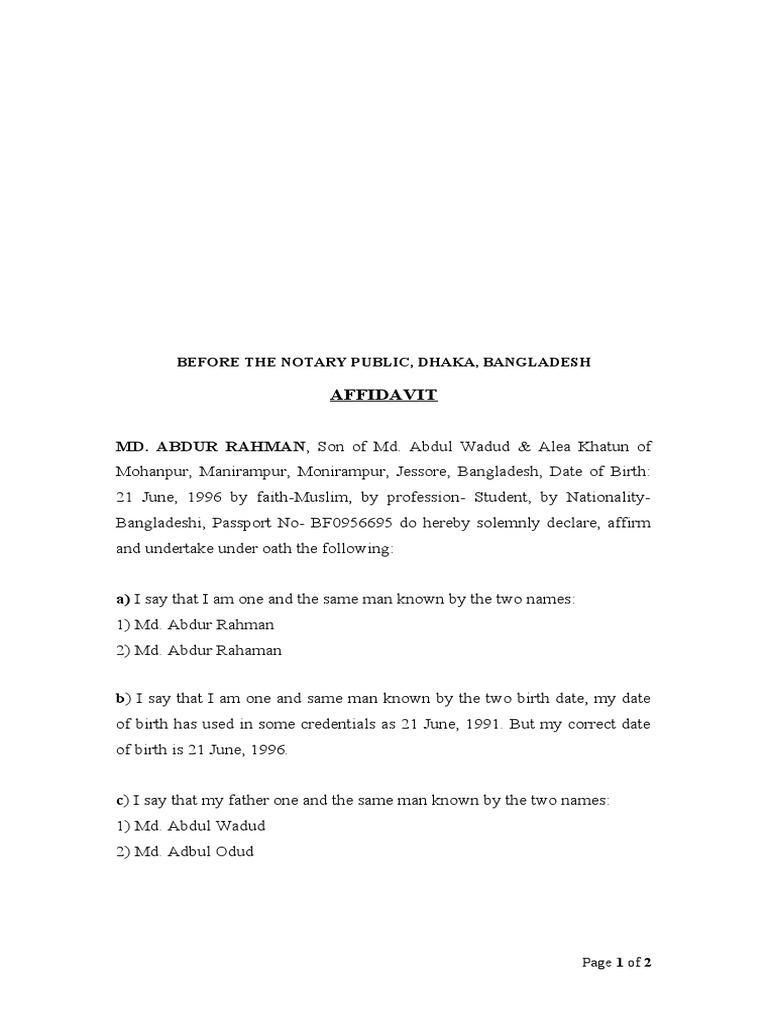 Affidavit: Before The Notary Public, Dhaka, Bangladesh | PDF