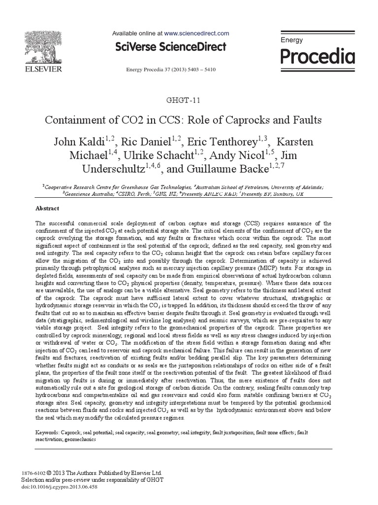 Containment of Co2 in Ccs Caprocks and Faults | PDF | Petroleum ...