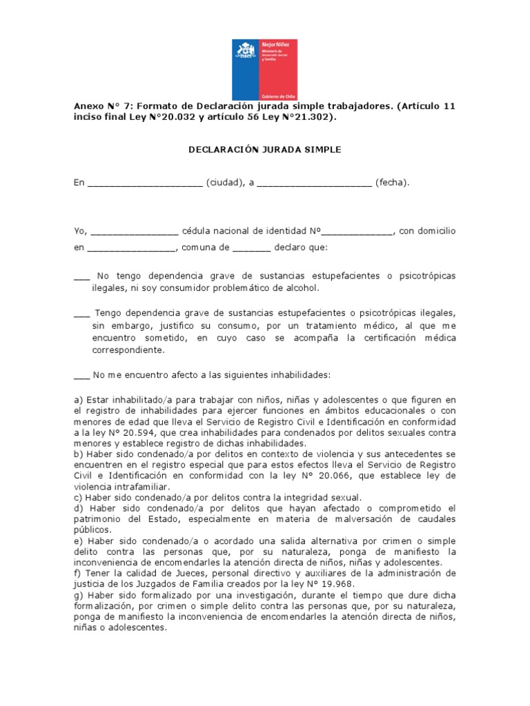 Anexo 07 Formato Declaracion Jurada Simple Trabajadores | PDF | Instituciones sociales | Justicia