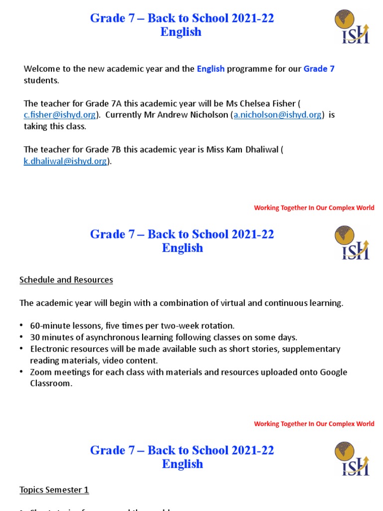 Back To School - Grade 7 English | PDF | Cognition | Pedagogy