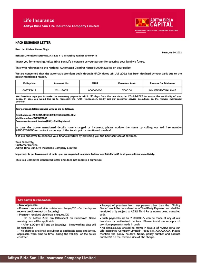 Aditya Birla Sun Life Insurance Company Limited | PDF | Identity ...