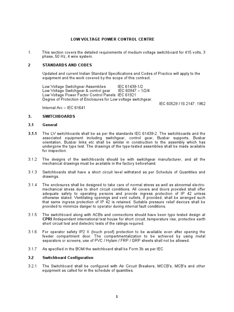 Type Tested LV Panel For Industry (IEC 61439) | PDF | Electric Motor ...