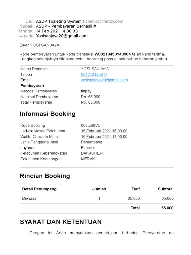 ASDP - Pembayaran Berhasil # | PDF
