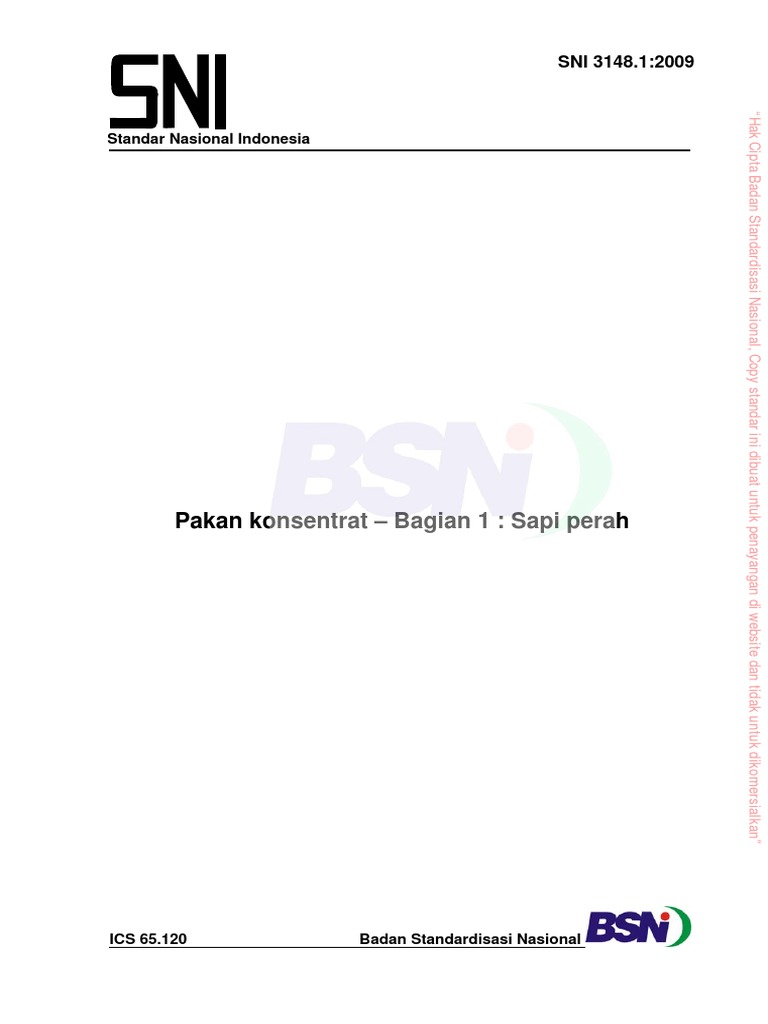 SNI 3148.1-2009 Pakan Konsentrat-Bagian 1-Sapi Perah | PDF