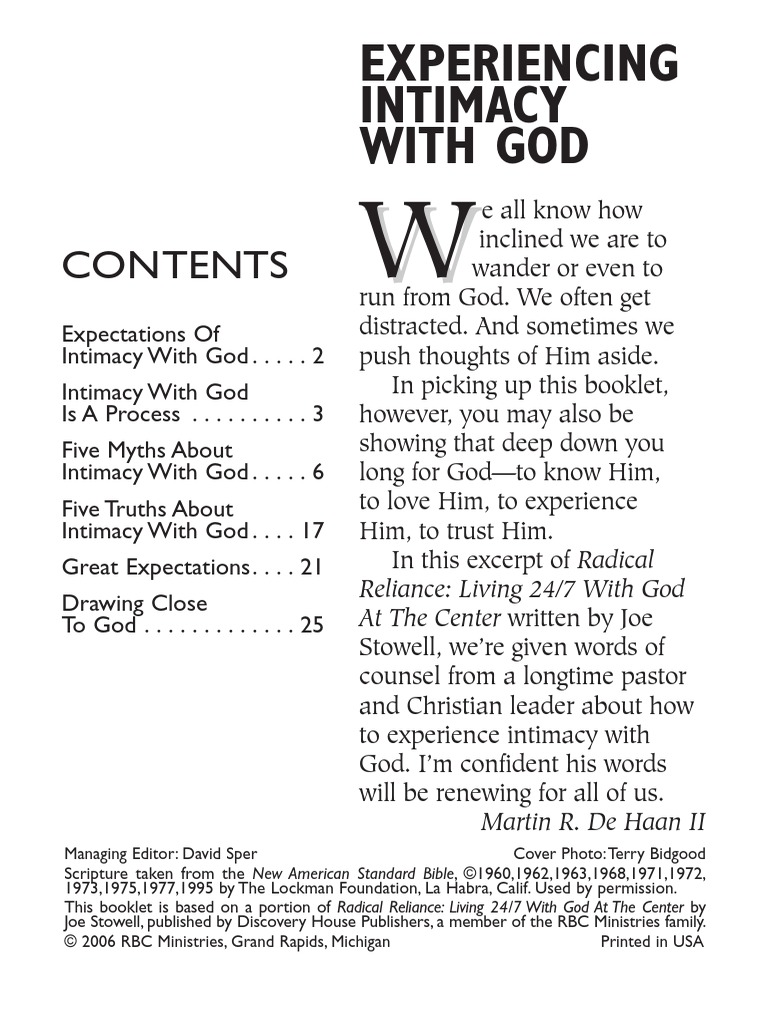 Experiencing Intimacy With God: Reliance: Living 24/7 With God at The ...
