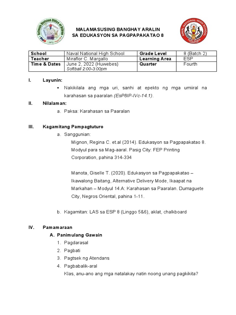 DLP ESP 8 06-16 (B2 - Arnis, Frisbee, Soccer, Softball | PDF