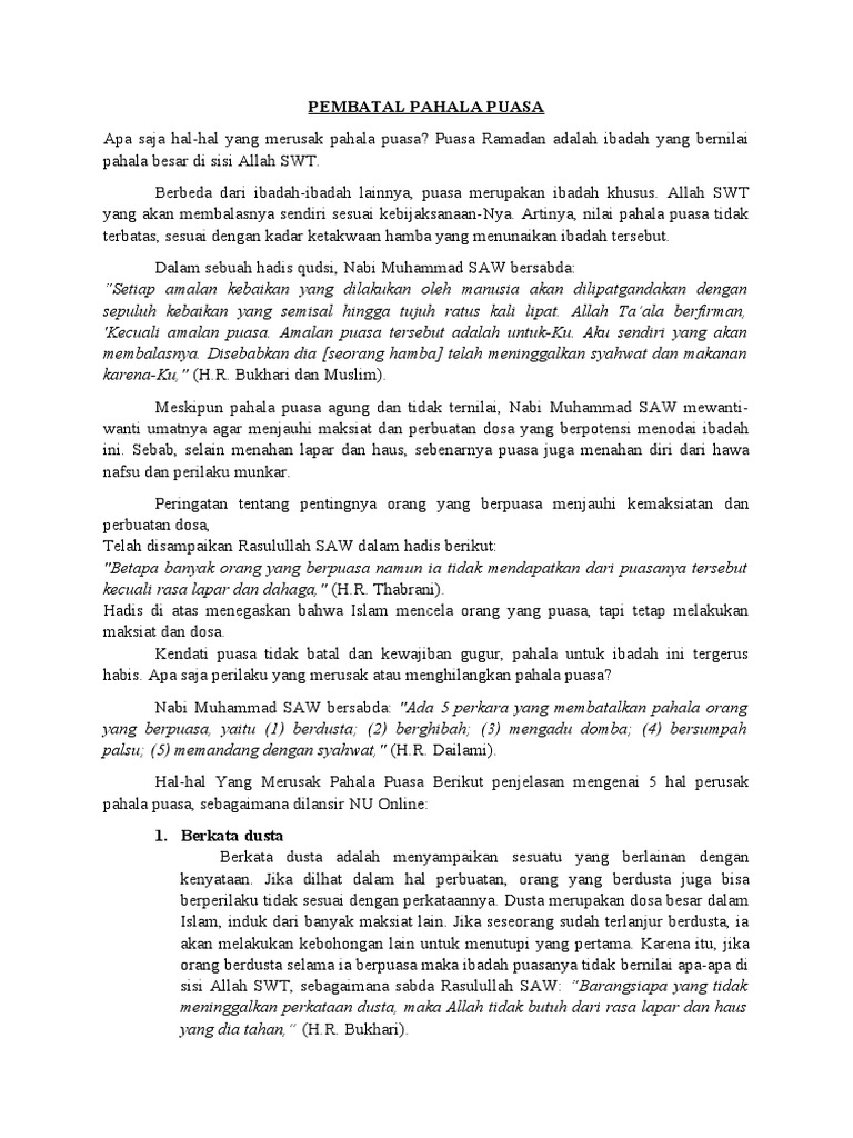 Pembatal Pahala Puasa (Kultum Ramadhan) | PDF | Agama & Spiritualitas