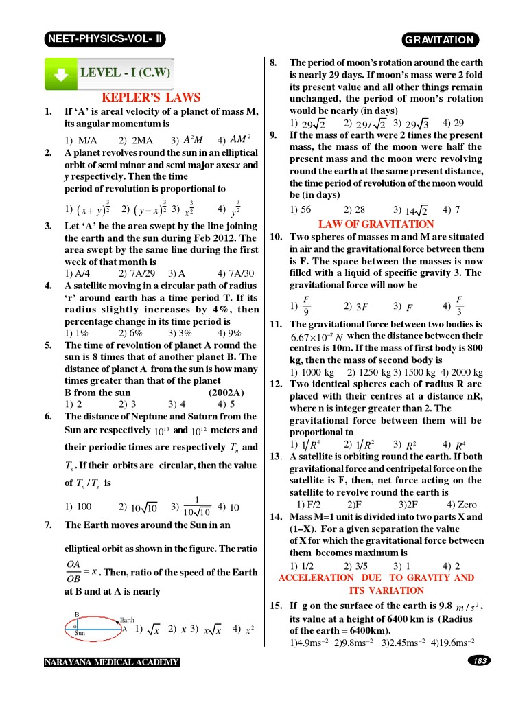 3B. Gravitation - Problems (183 - 213) | PDF | Orbit | Mass