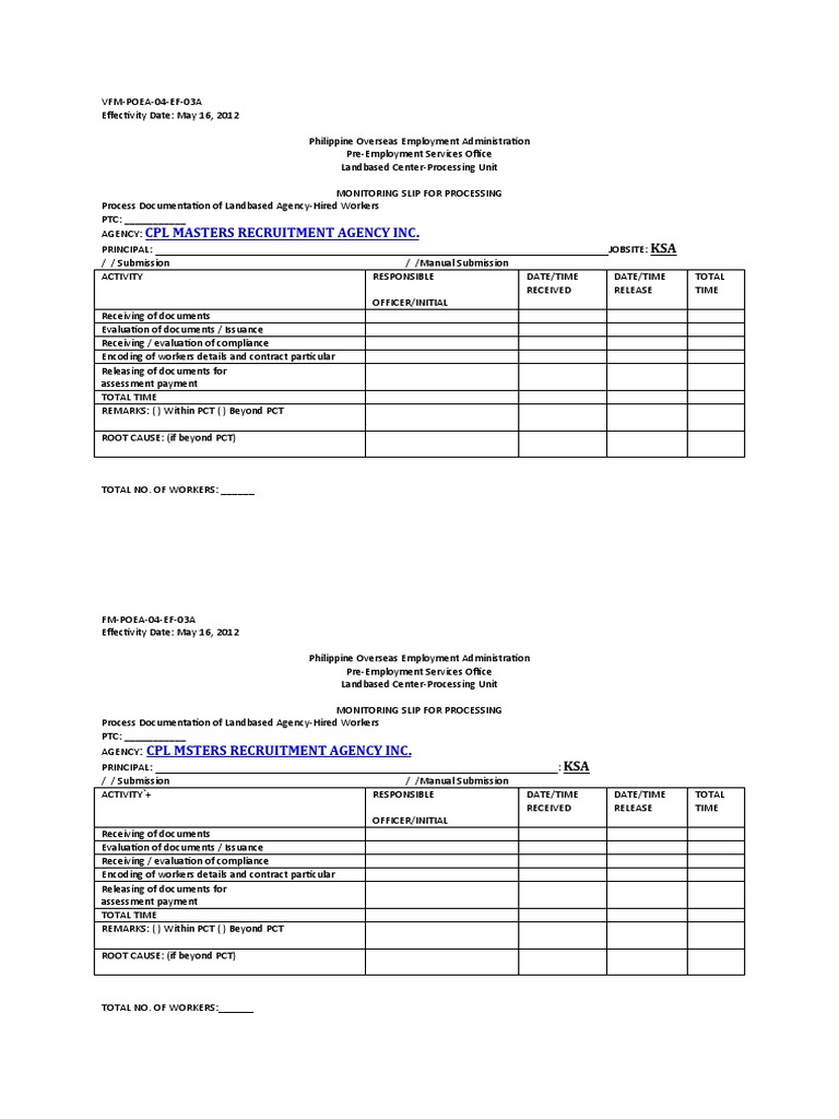 Monitoring Slip For Processing | PDF | Business | Economies
