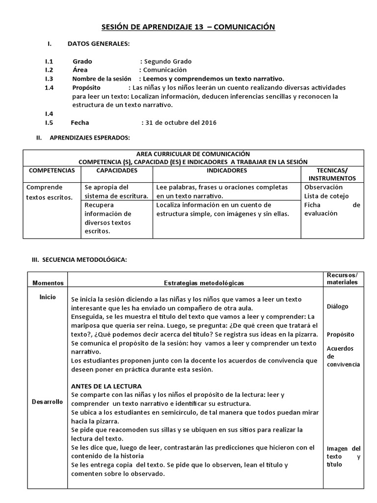 Sesion Aprendizaje 13 | Descargar gratis PDF | Cuentos | Evaluación