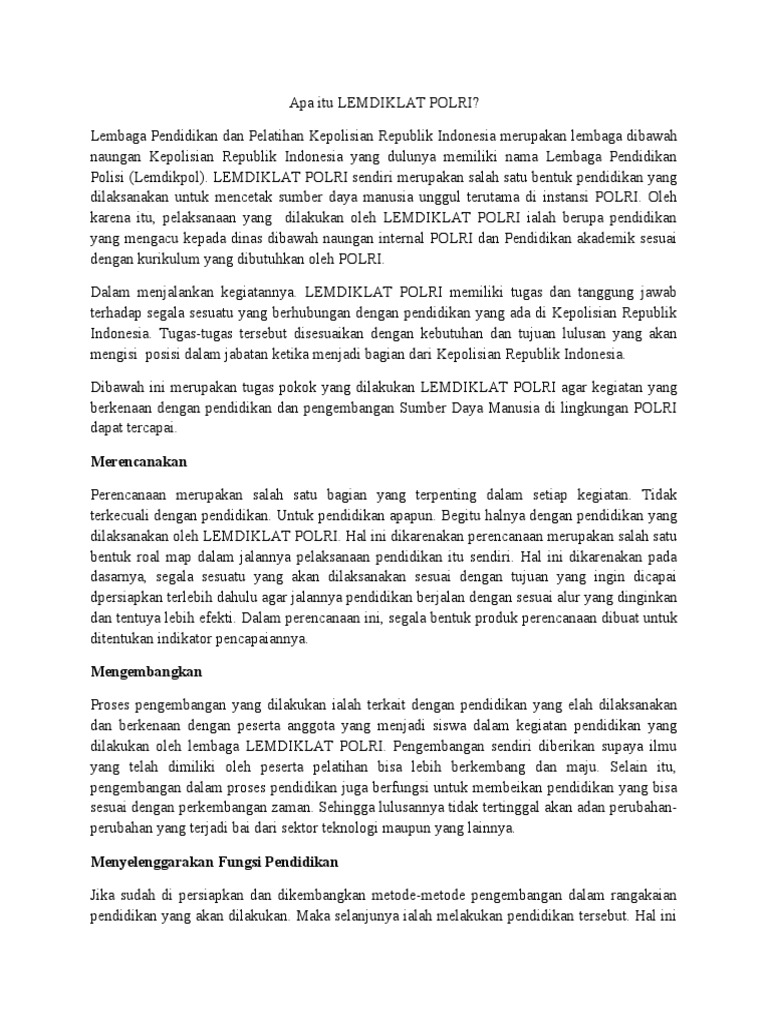 Apa Itu LEMDIKLAT POLRI | PDF
