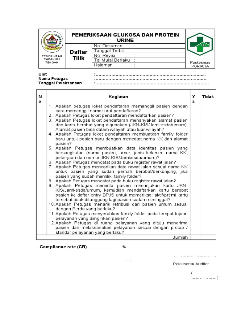 Daftar Tilik Sop Pemeriksaan Glukosa Dan Protein Urine | PDF