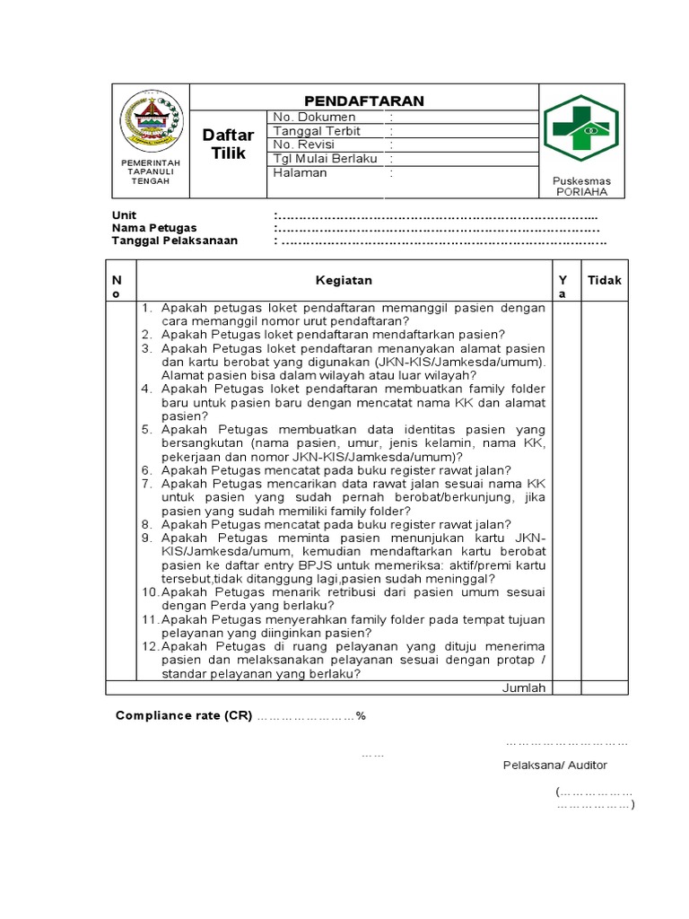 Daftar Tilik Sop Pendaftaran | PDF