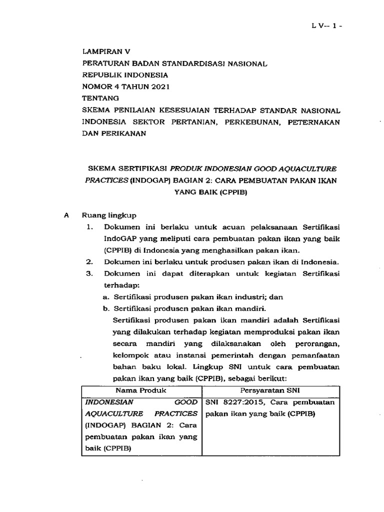 PBSN 4-2021 Lampiran V Skema Indonesian Good Aquaculture Practices (Indogap) - Bagian 2 Cara ...