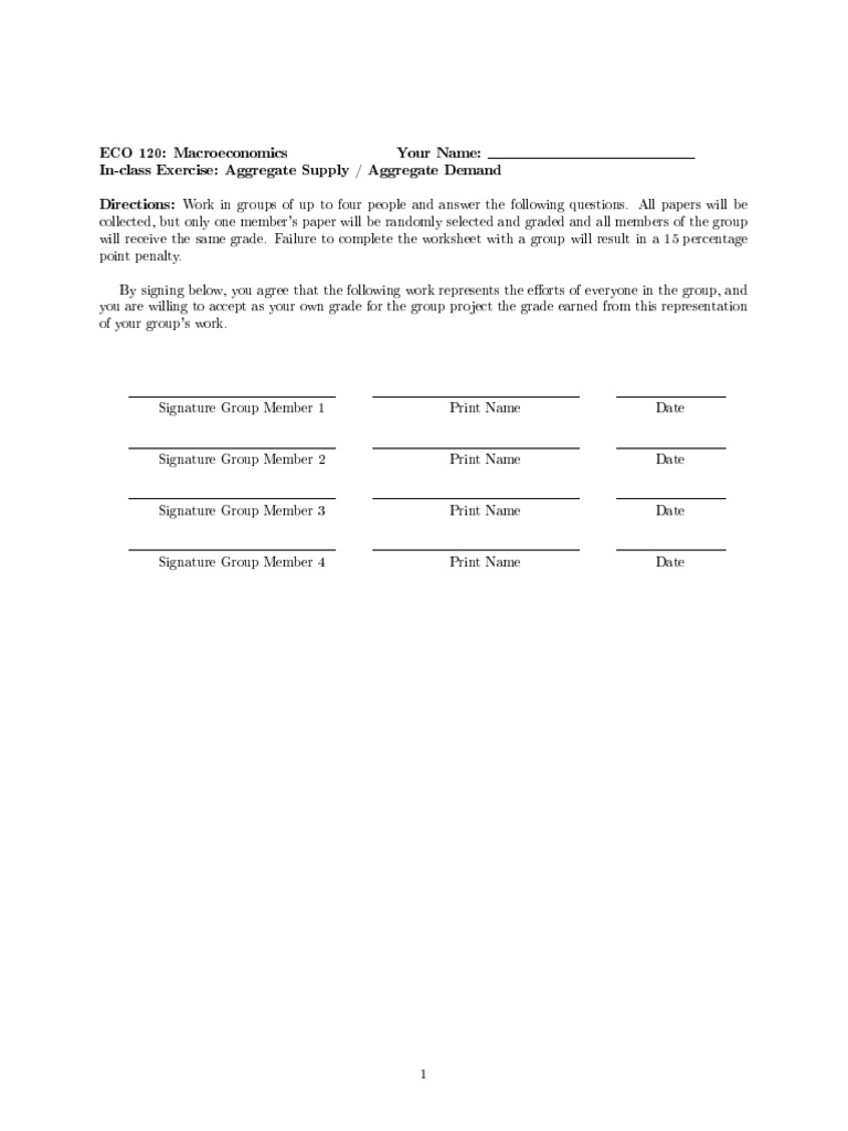 In-Class Aggregate Demand and Aggregate Supply Activity | PDF | Supply ...