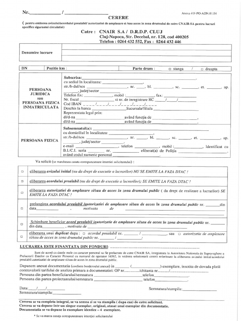 Cerere Drumuri Nationale | PDF