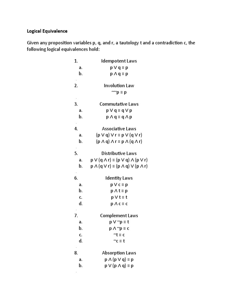 Logical Equivalence | PDF | Contradiction | Truth