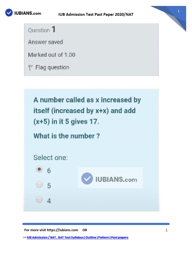 IUB NAT Admission Test Past Paper 2020 | PDF