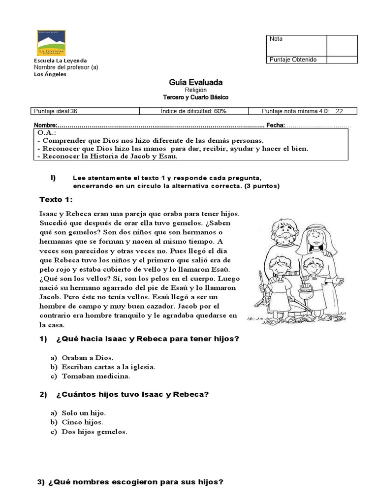 Evaluación de Religion Jacob y Esau 2022 | PDF | Jacob