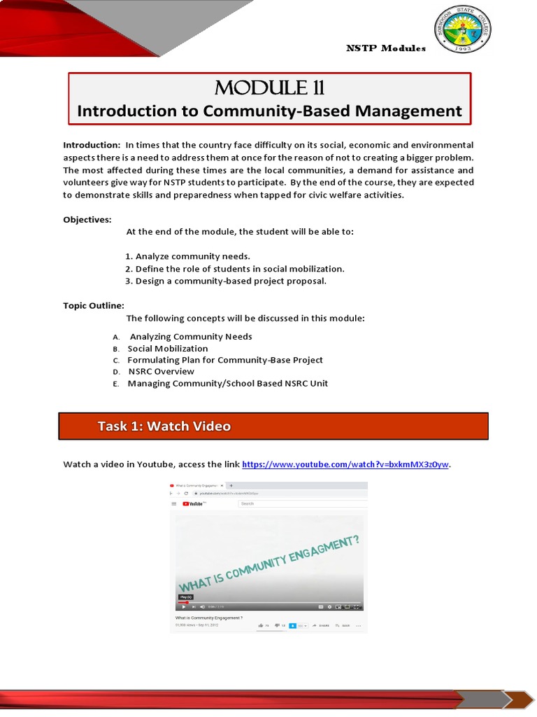 Introduction To Community-Based Management: Task 1: Watch Video | PDF ...