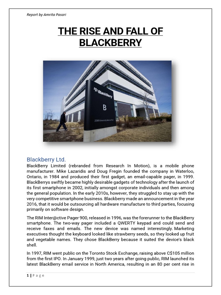 Rise and Fall of BlackBerry: A Case Study | PDF | Black Berry Limited ...
