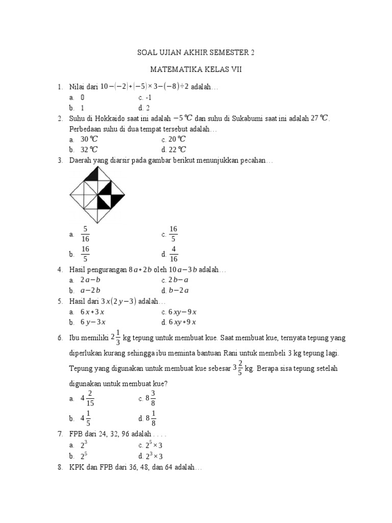 SOAL UAS MTK KLS VII SM GENAP | PDF