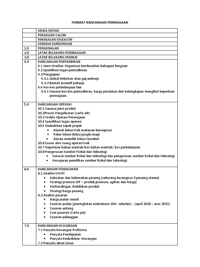Format Rancangan Perniagaan | PDF