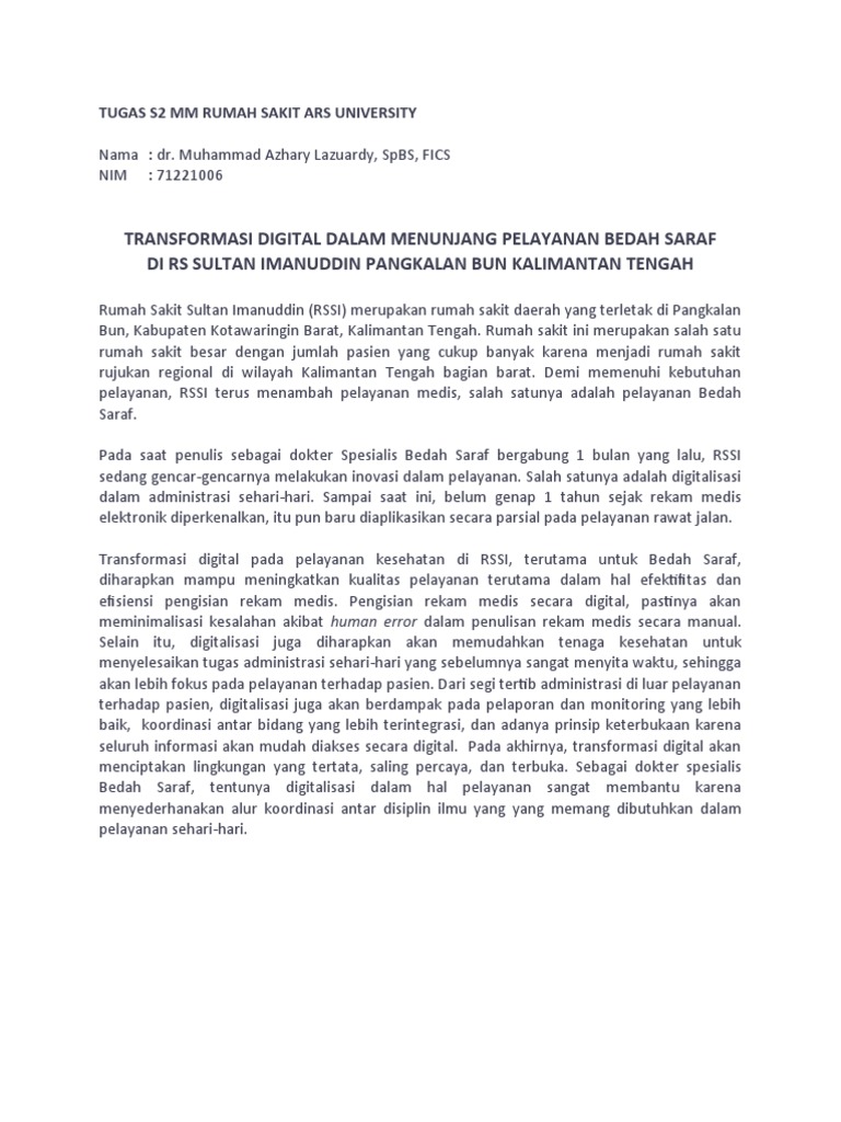 TUGAS S2 MM Transformasi Digital Muhammad Azhary Lazuardy | PDF